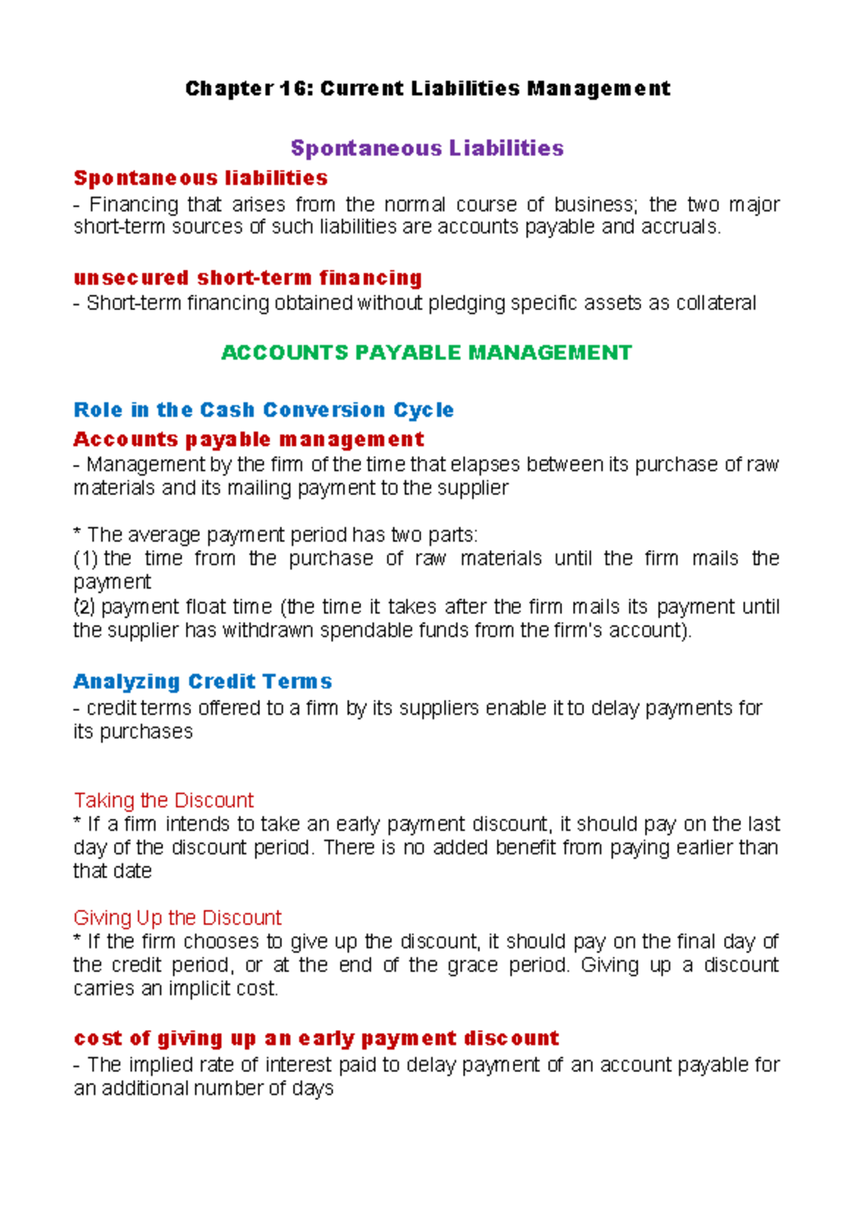 Chapter 16 finance - Chapter 16: Current Liabilities Management ...