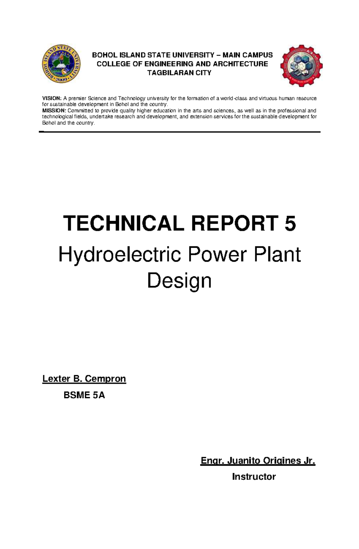 Technical Report 5 HYDROELECTRIC POWER PLANT - Warning: TT: undefined ...