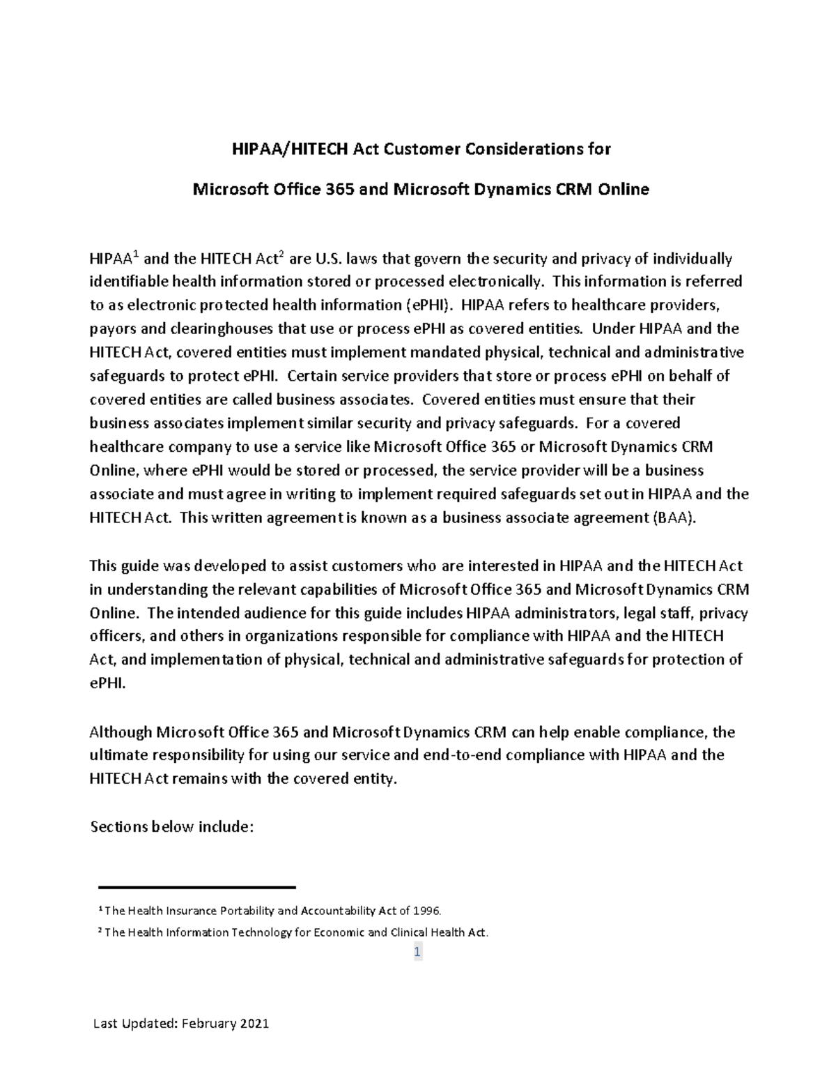 O365 and CRM Hipaa Implementation Guidance - 1 HIPAA/HITECH Act ...