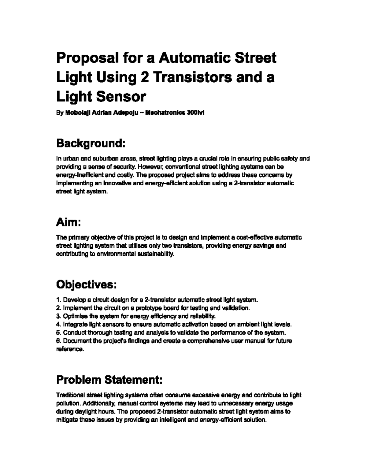 Project Proposal - Applied Electricity - Studocu