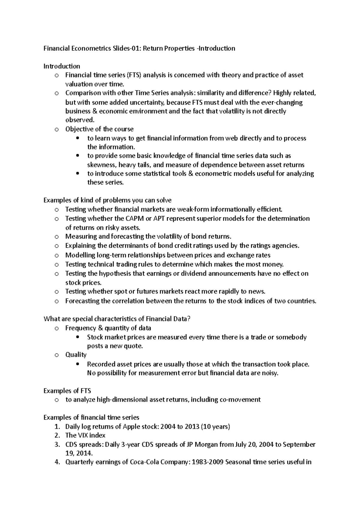 ECON 3206 Notes Week 1-3A - Financial Econometrics Slides-01: Return ...