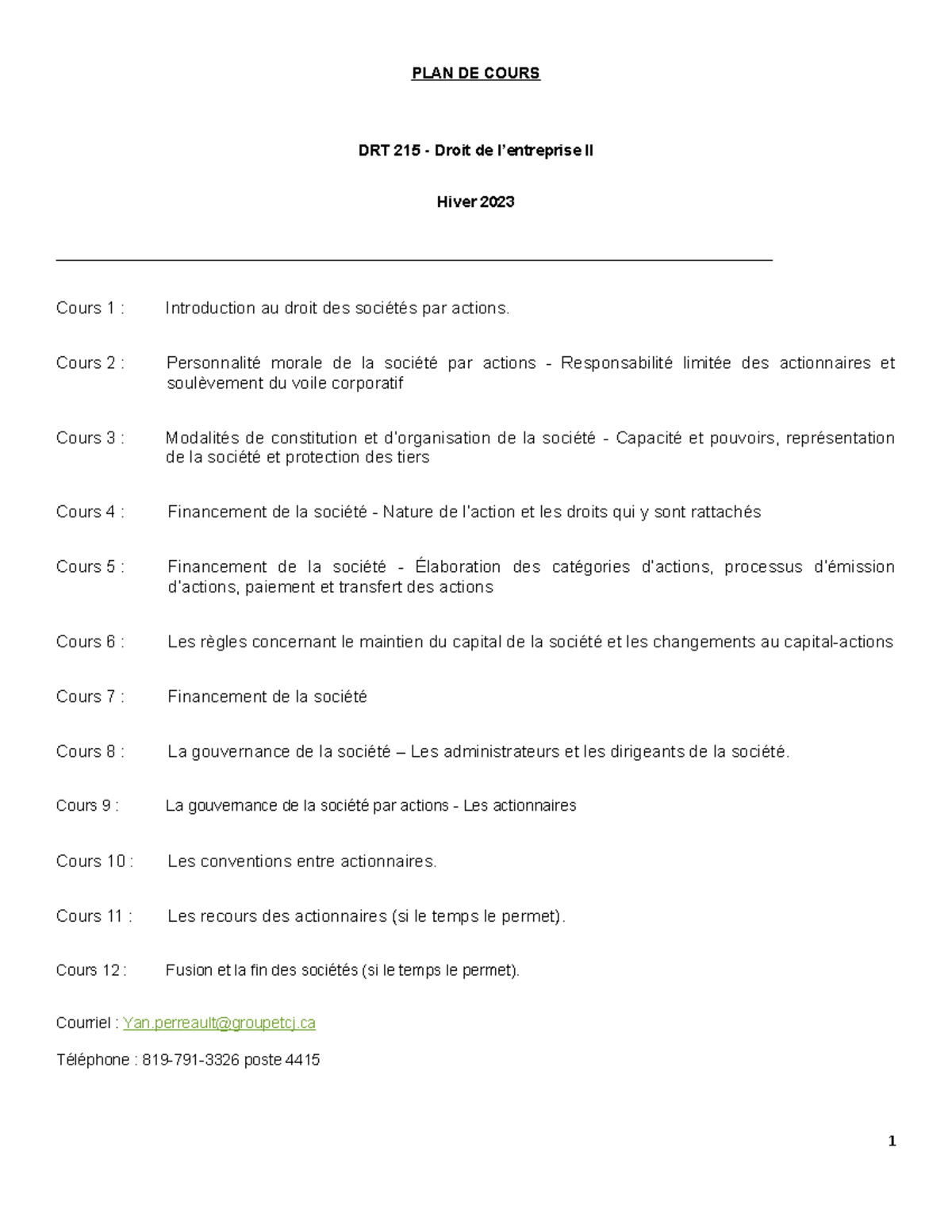 NDC Entrep II - Pour le cours de Yan Perreault - PLAN DE COURS DRT 215 ...