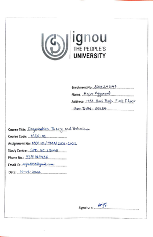 MCO-01 - ASSIGNMENTS - TUTOR MARKED ASSIGNMENT COURSE CODE : MCO- COURSE TITLE : ORGANISATION ...