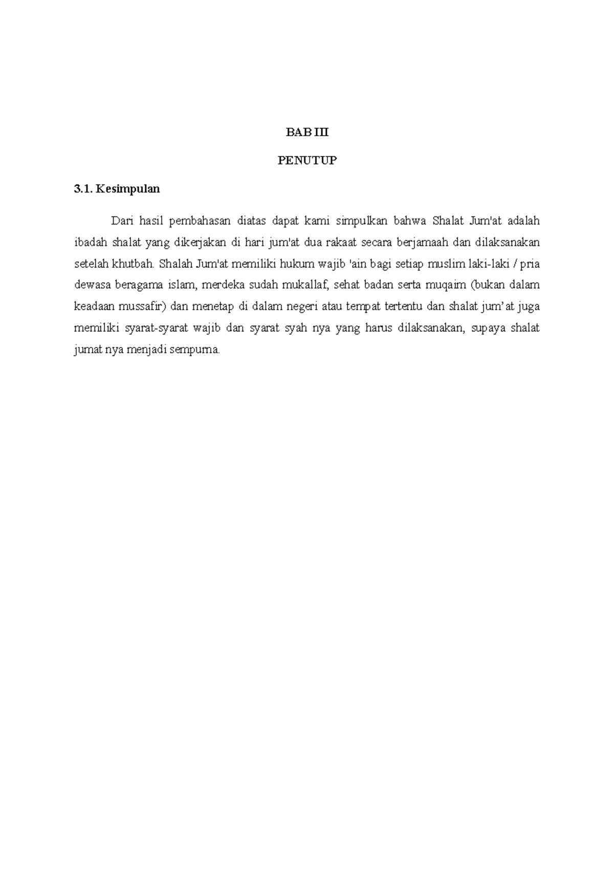 BAB III - Fiqih Shalat Jumat - BAB III PENUTUP Kesimpulan Dari hasil ...