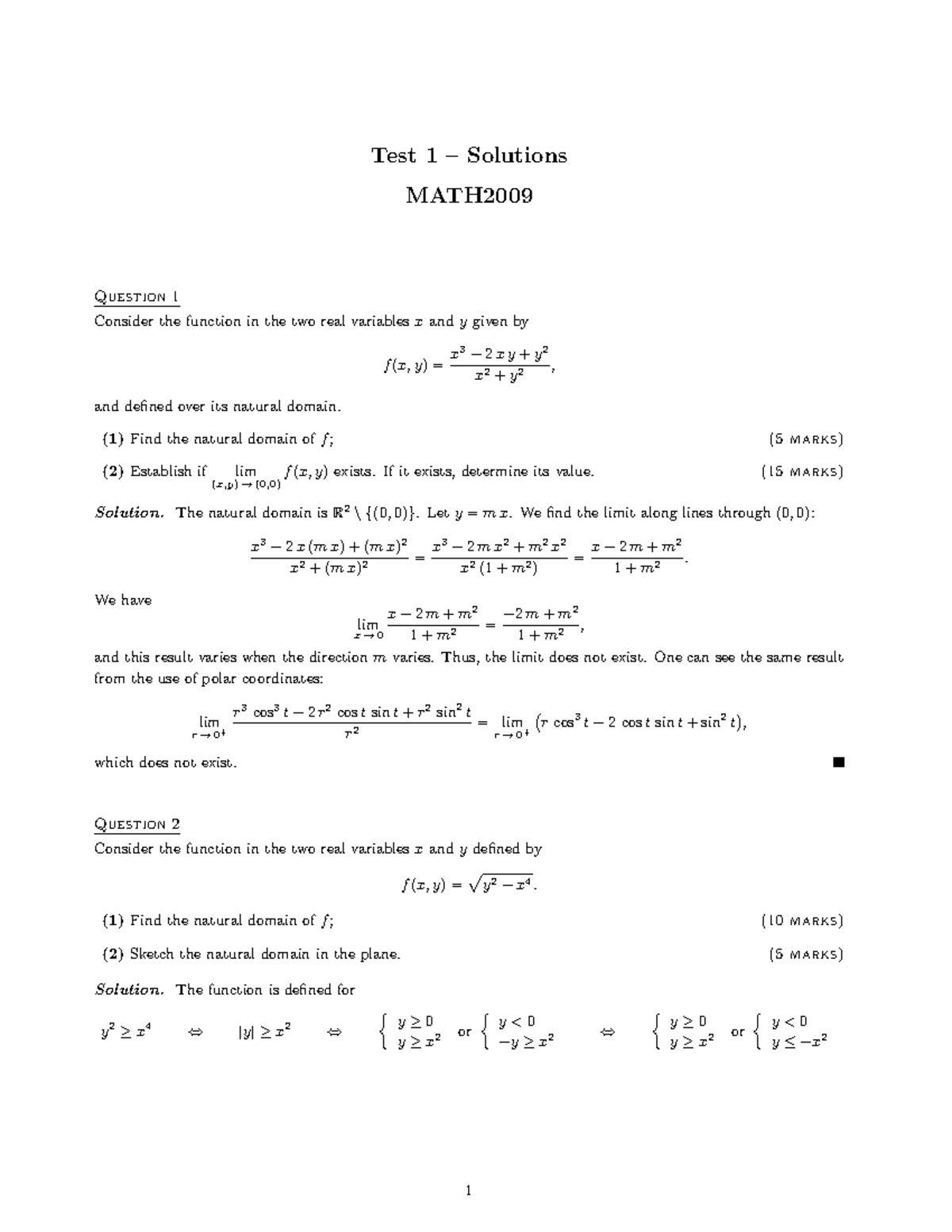 Test 1 - Solutions - Test 1 – Solutions MATH Question 1 Consider the ...