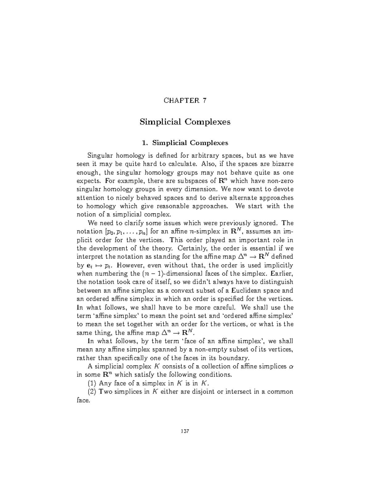 7 Simplical complex - CHAPTER 7 Simplicial Complexes Simplicial ...