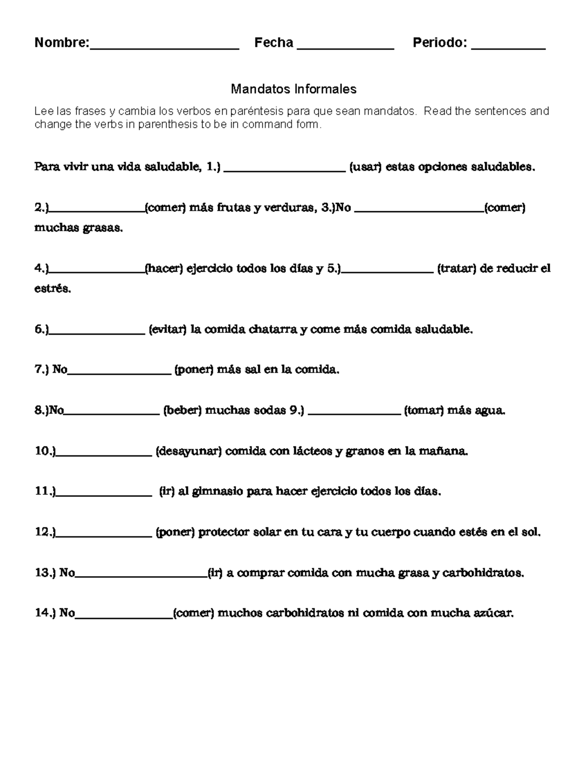 Mandatos informales practica - Nombre:____________________ Fecha ...