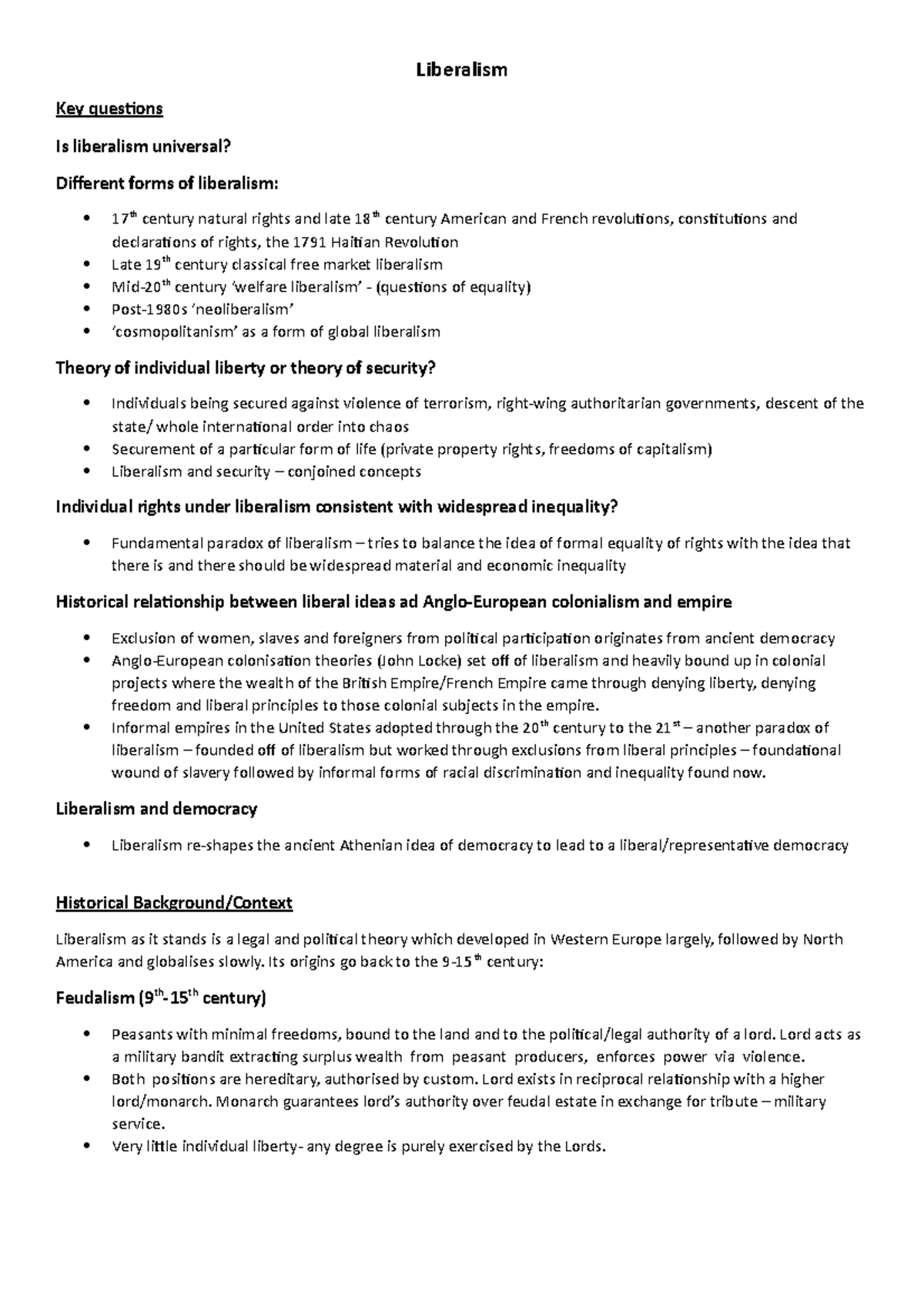 Liberalism lecture notes Public law II - Liberalism Key questions Is ...
