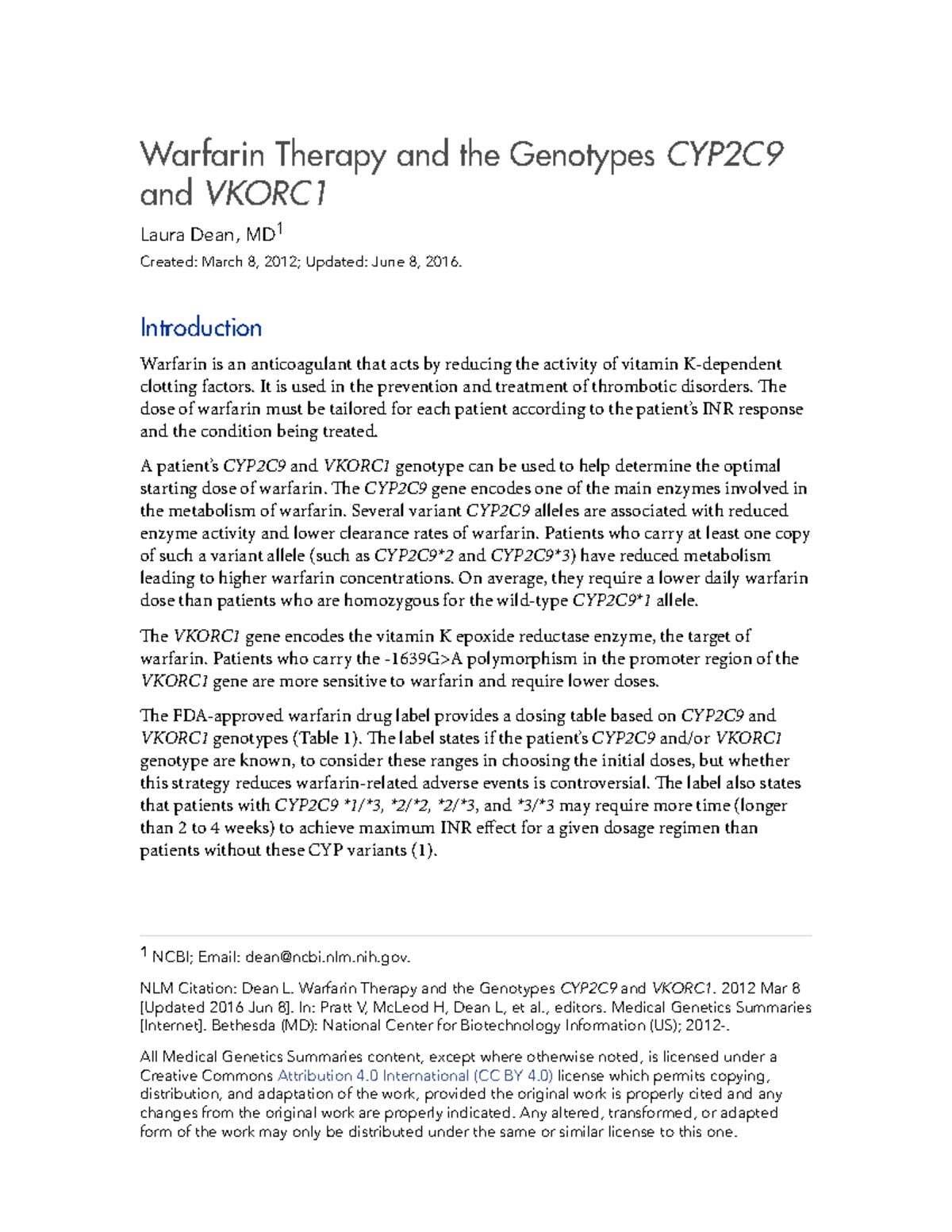 2016 0608 warfarin - Warfarin Therapy and the Genotypes CYP2C and VKORC ...