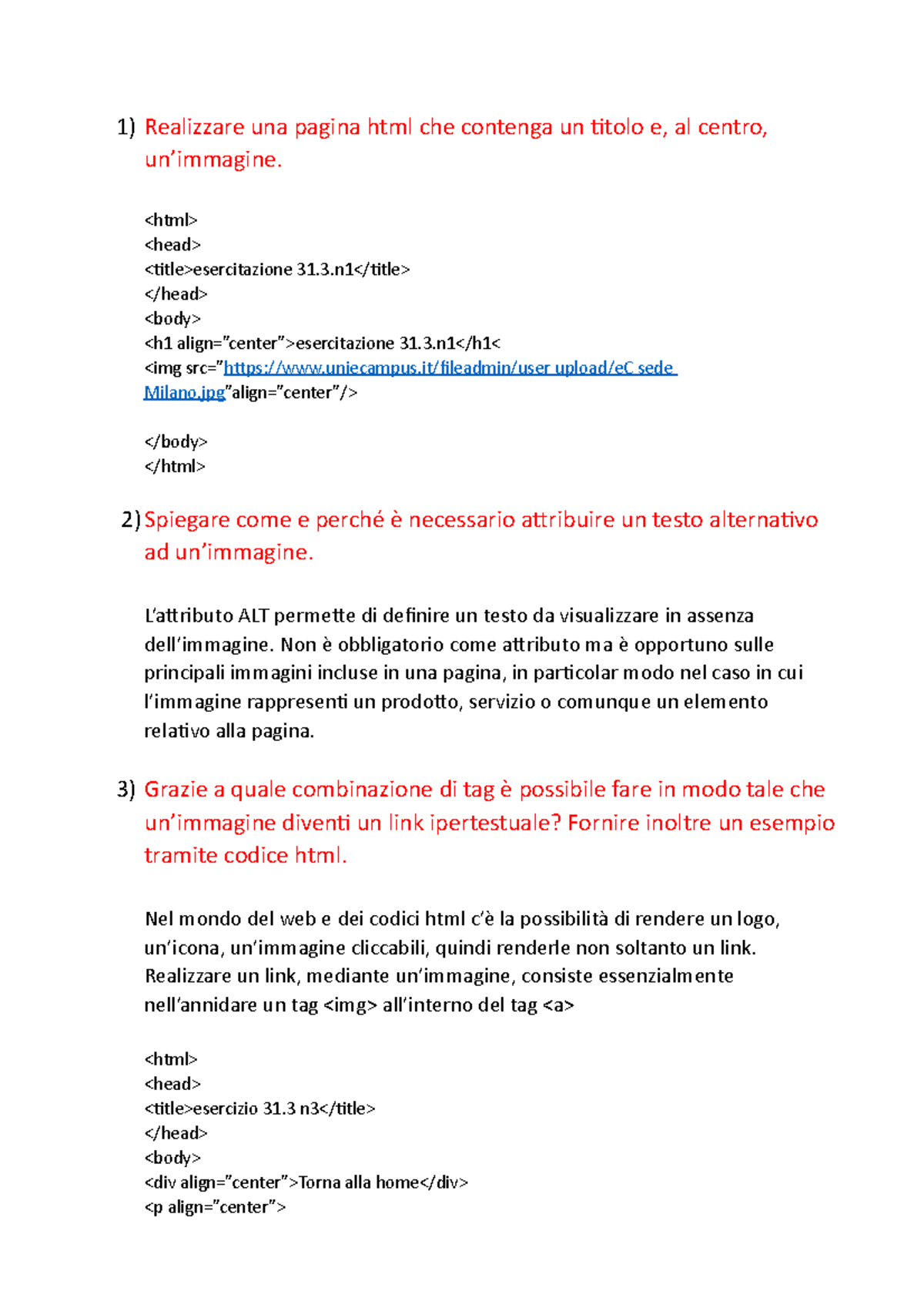 31.3 Esercitazione - condivisi - 1) Realizzare una pagina html che ...