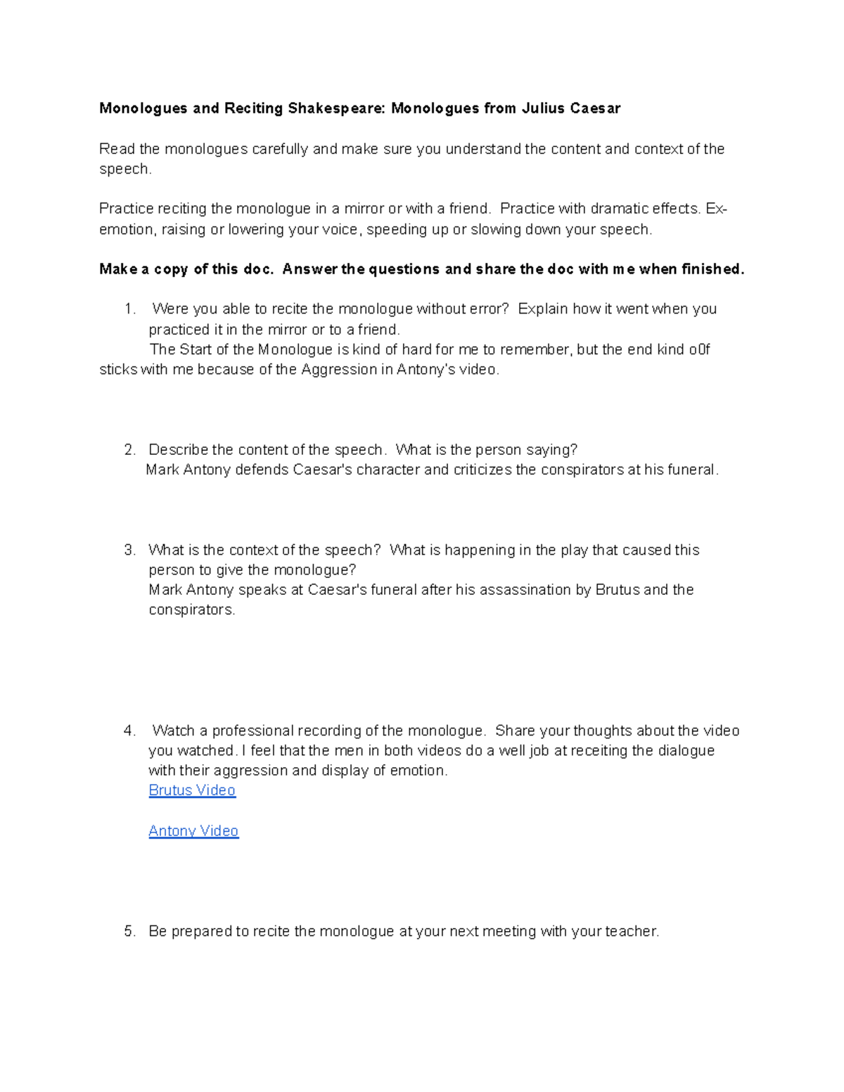 Copy of English 10B - 59% - Project Memorizing and Reciting Monologues ...