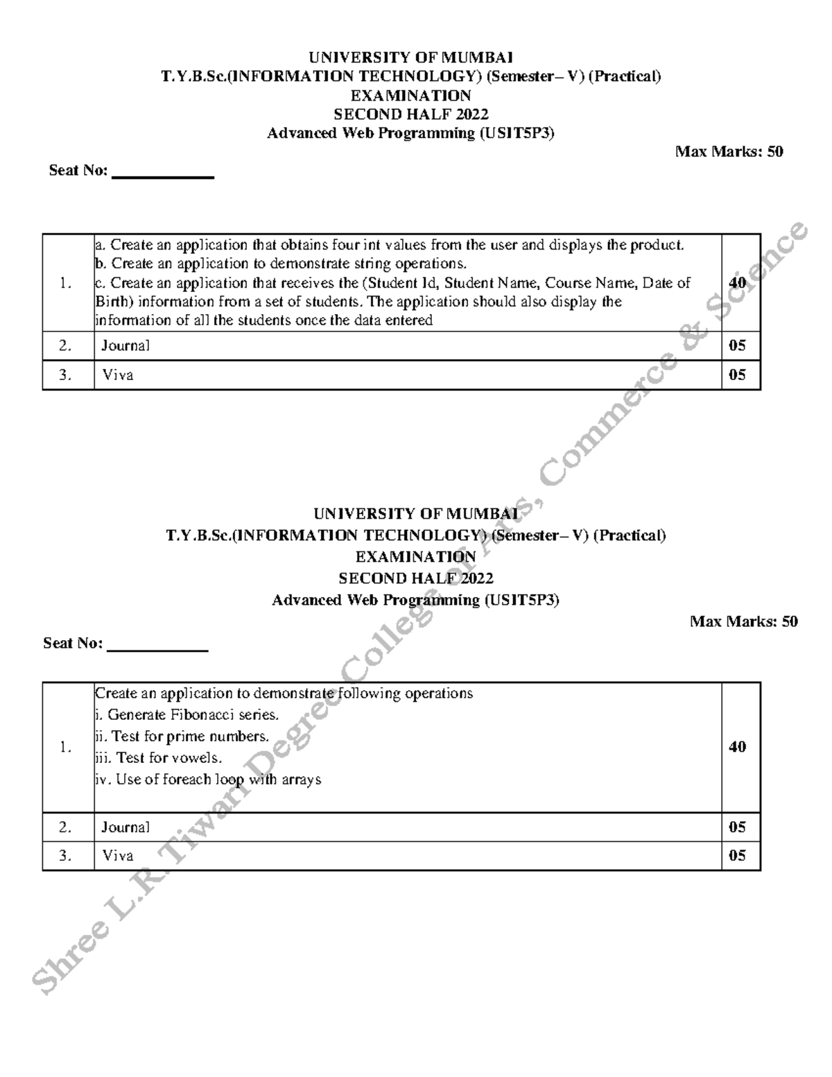 AWP Practical Slip - T.Y.(INFORMATION TECHNOLOGY) (Semester– V) (Practical) EXAMINATION SECOND ...