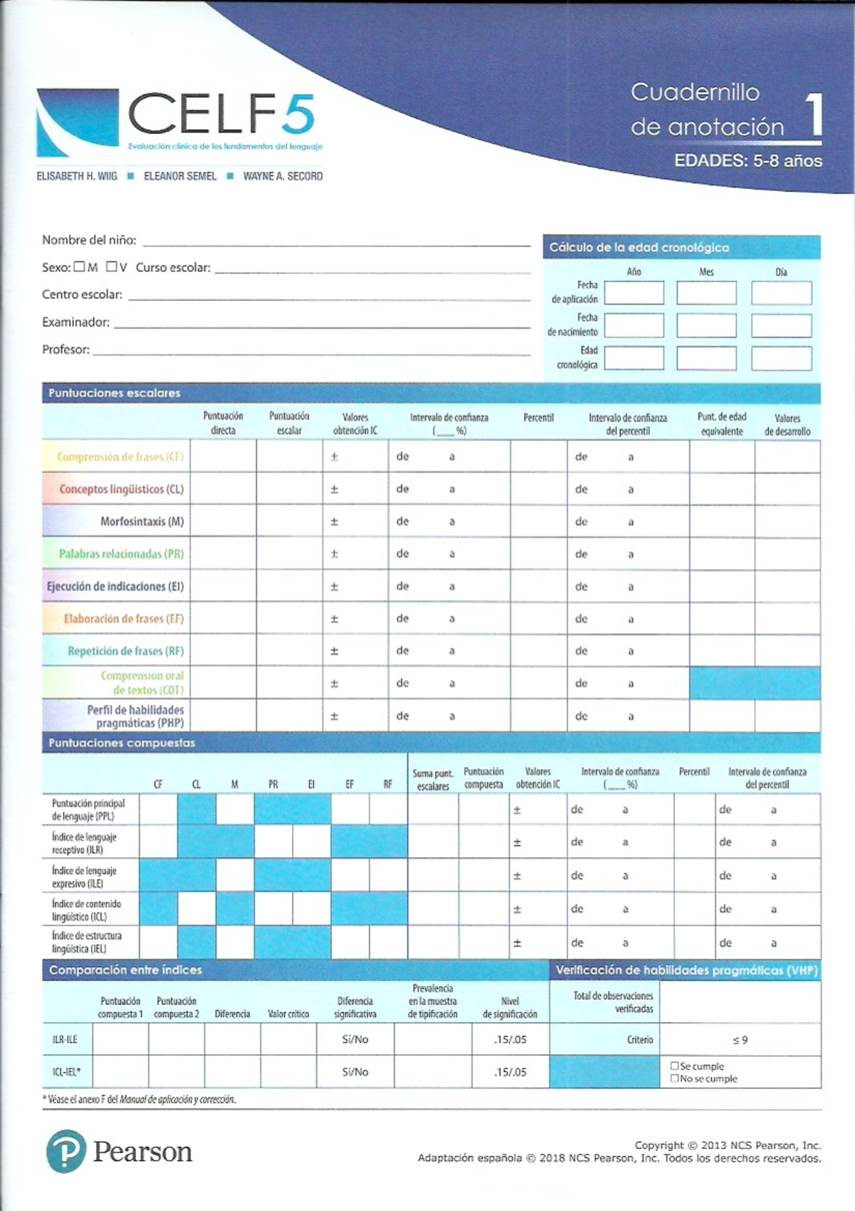 Cuaderno de anotación celf 5 de 5 a 8 años - Fundamentos de ...