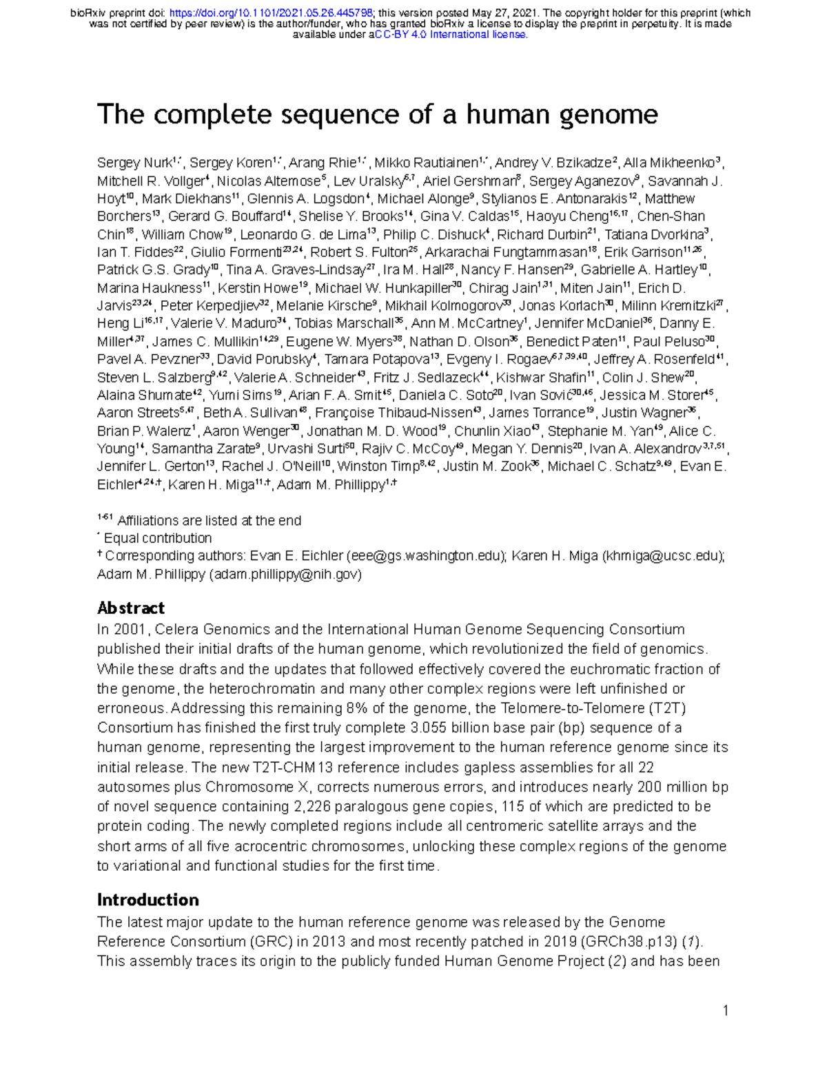 Sequence of Human Genome - The complete sequence of a human genome ...