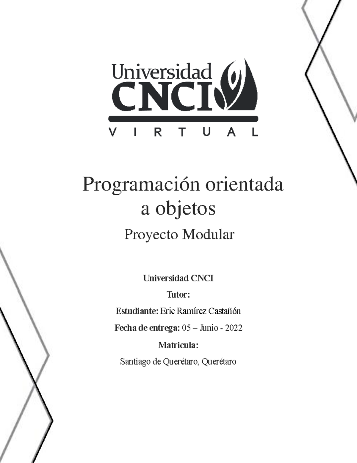 POO Proyecto Modular - Programación orientada a objetos Proyecto Modular Universidad CNCI Tutor ...
