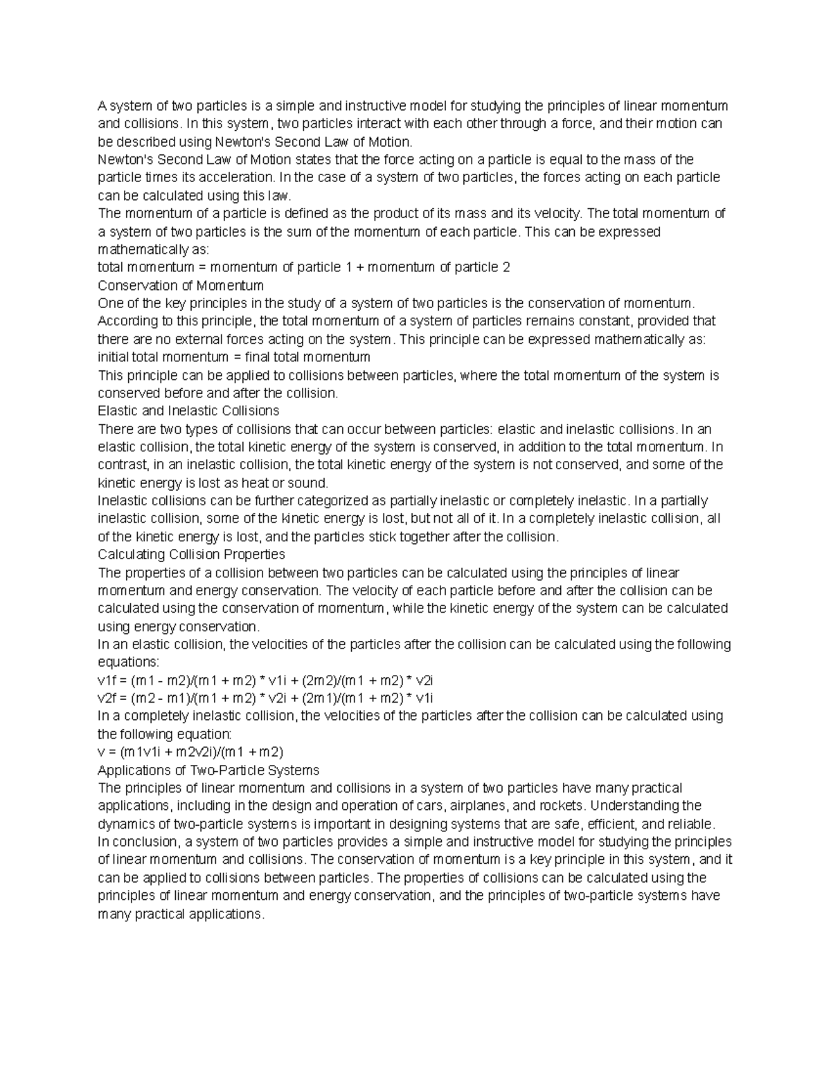 A system of two particles notes - In this system, two particles ...