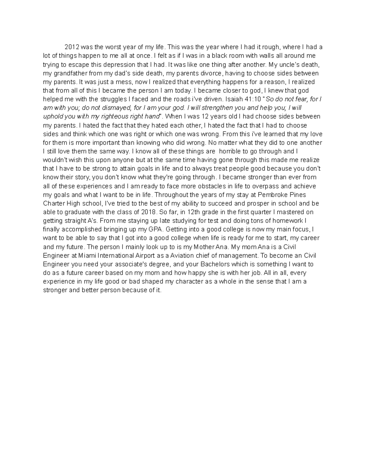 Alex Watson's essay - This is an entering letter example - 2012 was the ...