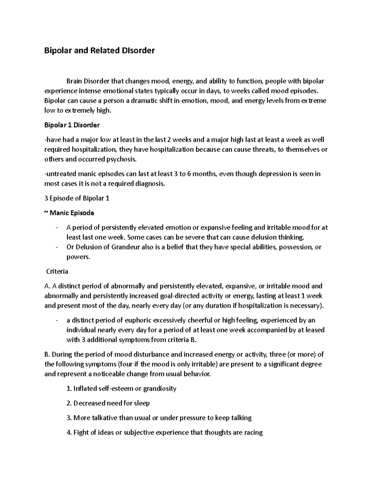 Bipolar and Related Disorder DSM 5 Notes - Bipolar and Related DIsorder ...