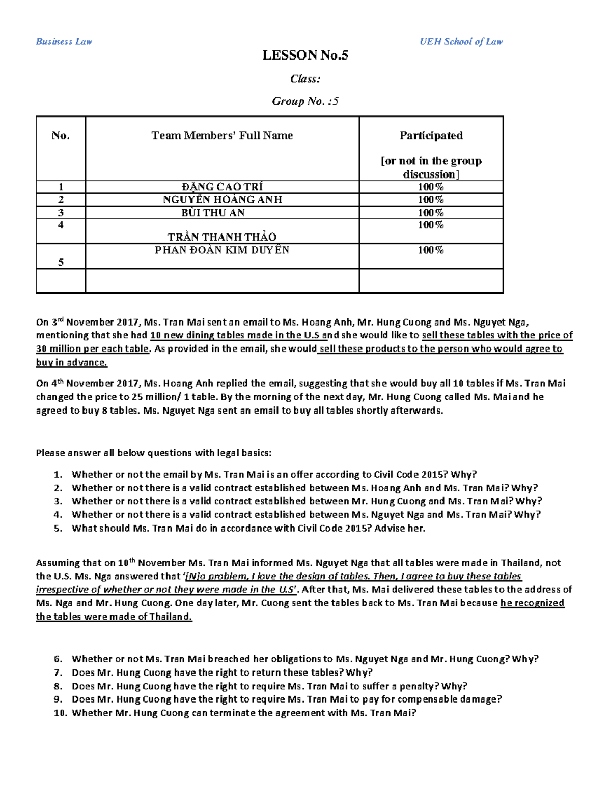 2022 - XS a,m kxw - LESSON No. Class: Group No. : 5 No. Team Members ...
