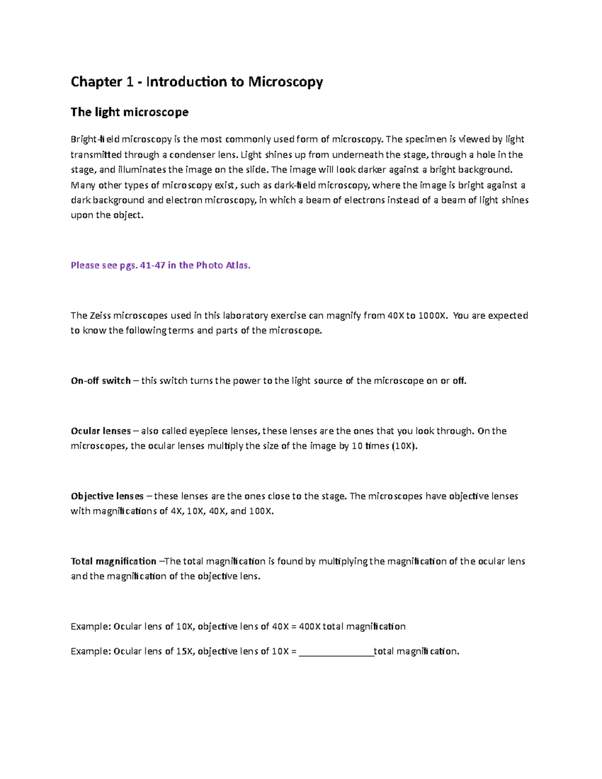 245 final lab manual - Chapter 1 - Introduction to Microscopy The light ...