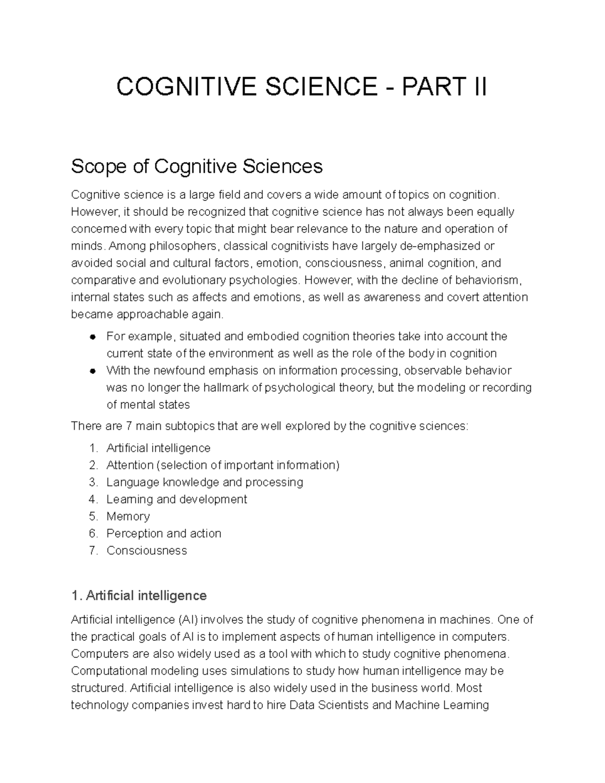 PSYCH 1102 - Introduction to Cognitive Science - Part 2 - COGNITIVE ...