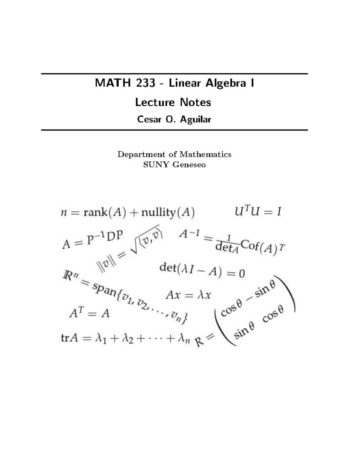 Main notes - Linear Algebra Review - MATH 233 - Linear Algebra I ...