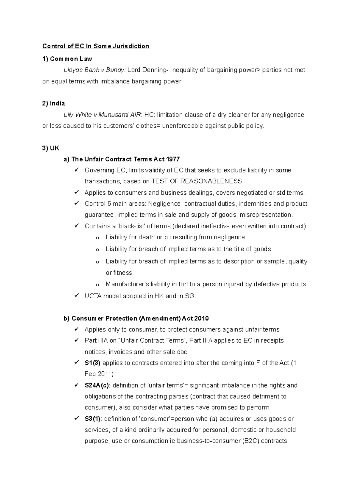 Control on Exclusion Clause - Control of EC In Some Jurisdiction Common ...