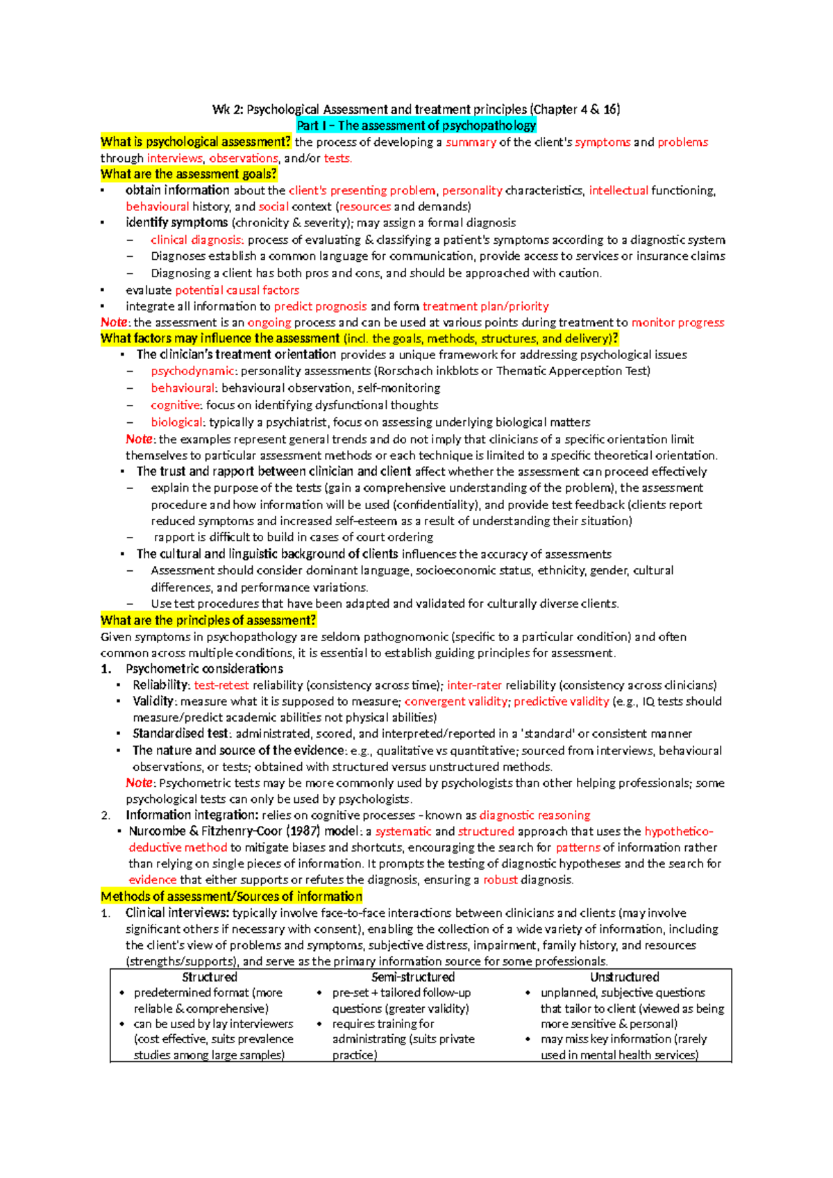 W2 Assessment and principles - Wk 2: Psychological Assessment and treatment principles (Chapter ...