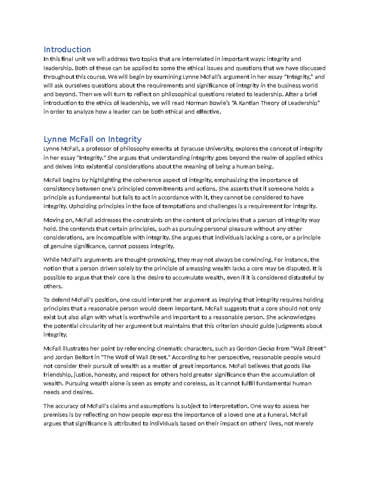 Unit 8 - Lecture - Introduction In this final unit we will address two ...