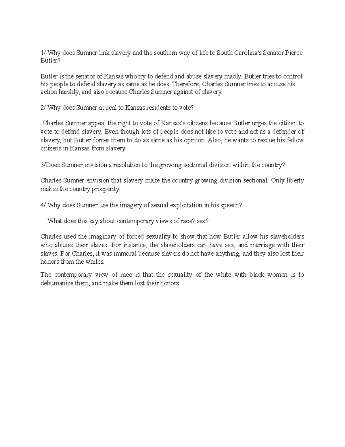 Bleeding Kansas - 1/ Why does Sumner link slavery and the southern way ...