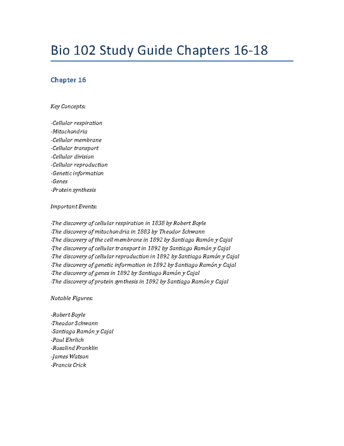 Bio 102 Study Guide Chapters 16-18 - Studocu