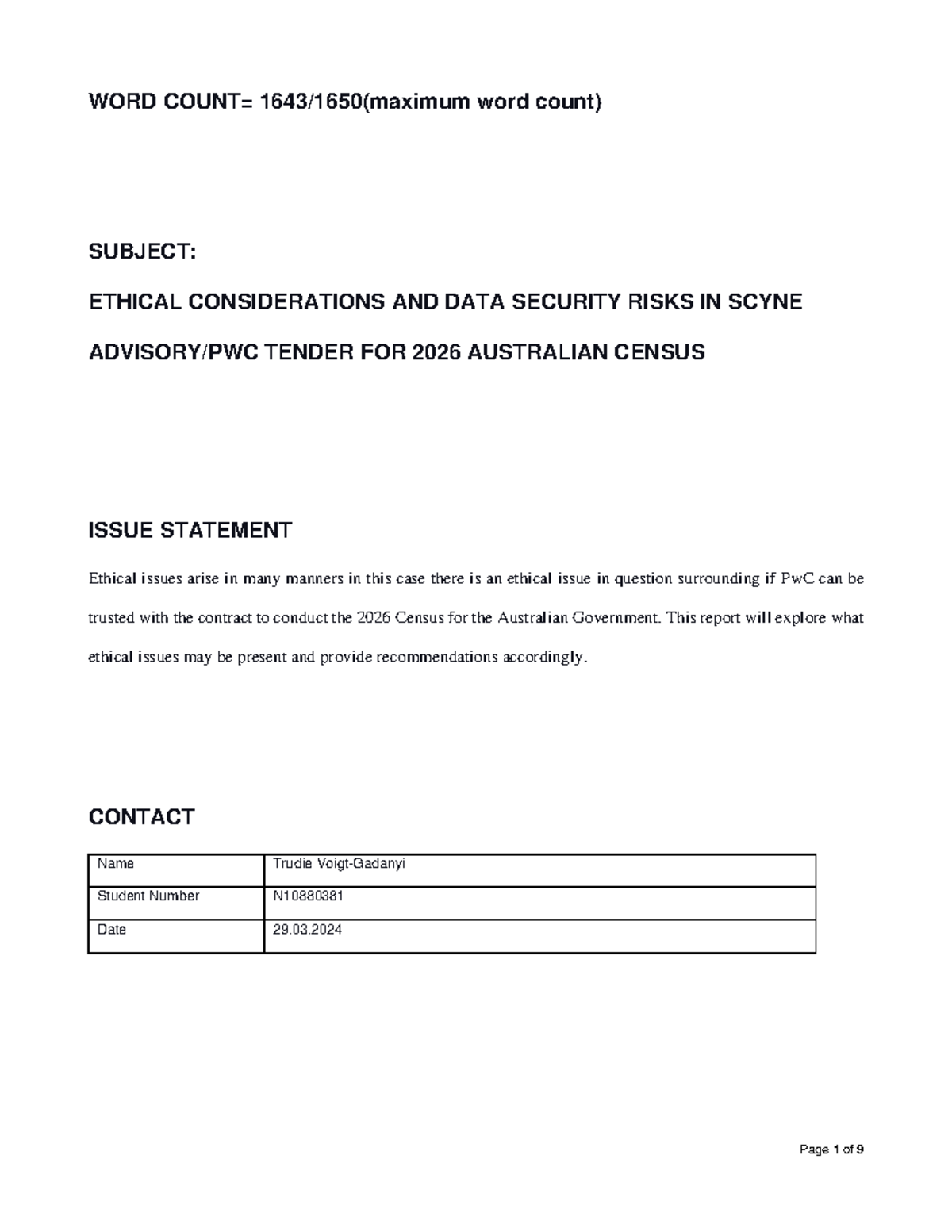 BSB250 A1 Briefing Paper - WORD COUNT= 1643 /1650(maximum word count ...