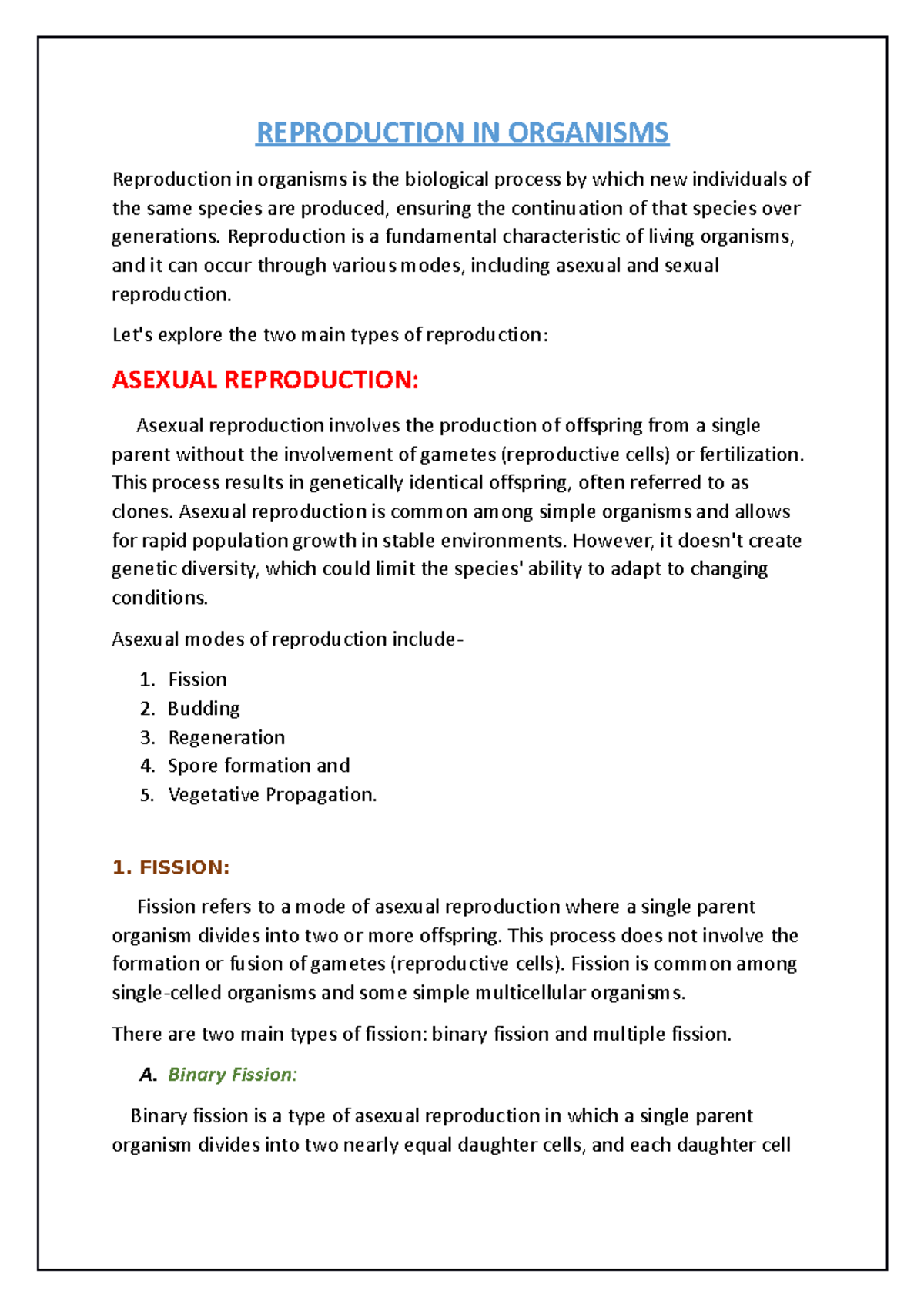 Reproduction IN Organisms - REPRODUCTION IN ORGANISMS Reproduction in ...