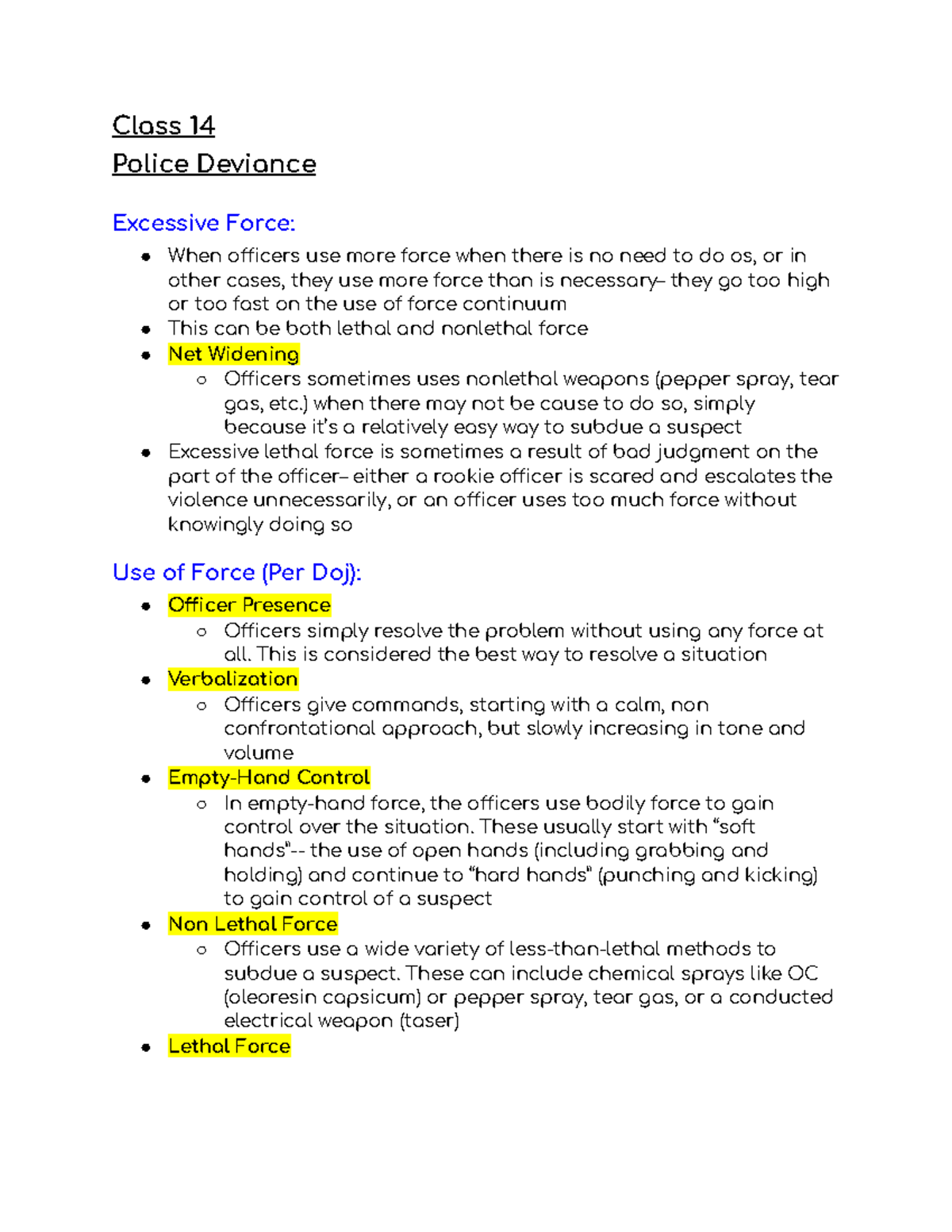 Class 14-Police Deviance - Class 14 Police Deviance Excessive Force ...