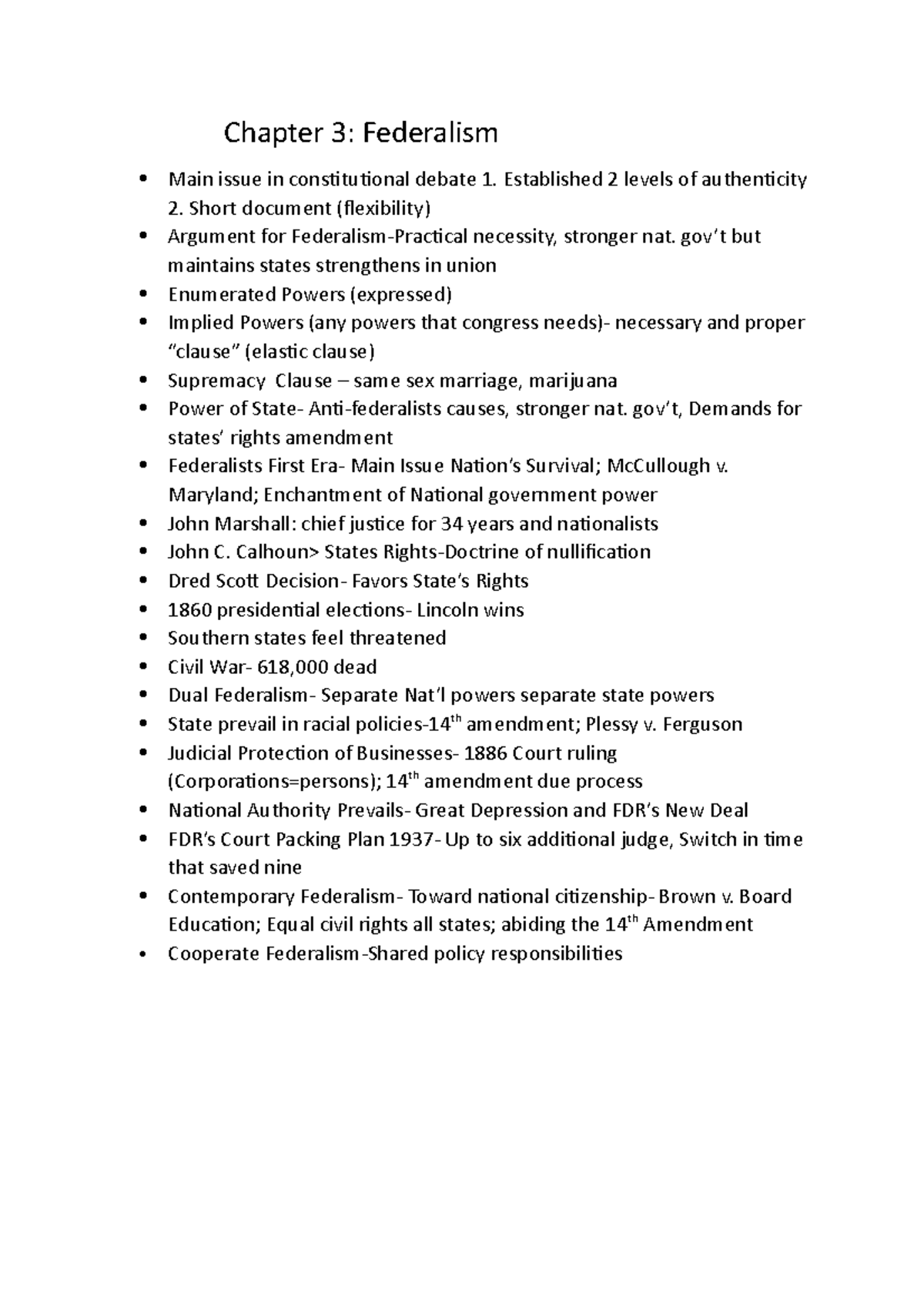 Chapter 3 Federalism - Lecture notes 3 - Chapter 3: Federalism Main ...
