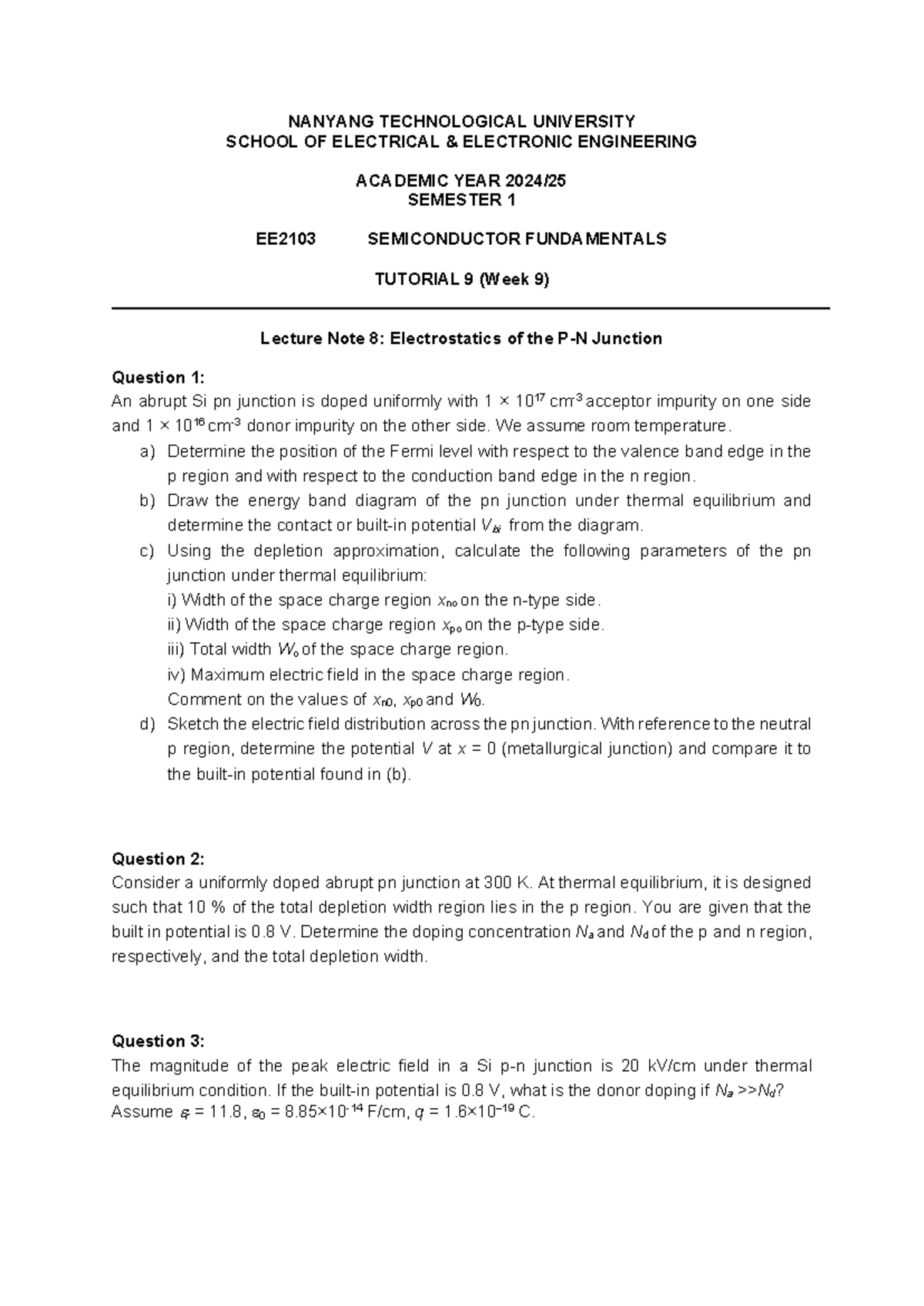 EE2103 Tutorial 9-13 Solution - NANYANG TECHNOLOGICAL UNIVERSITY SCHOOL OF ELECTRICAL & - Studocu