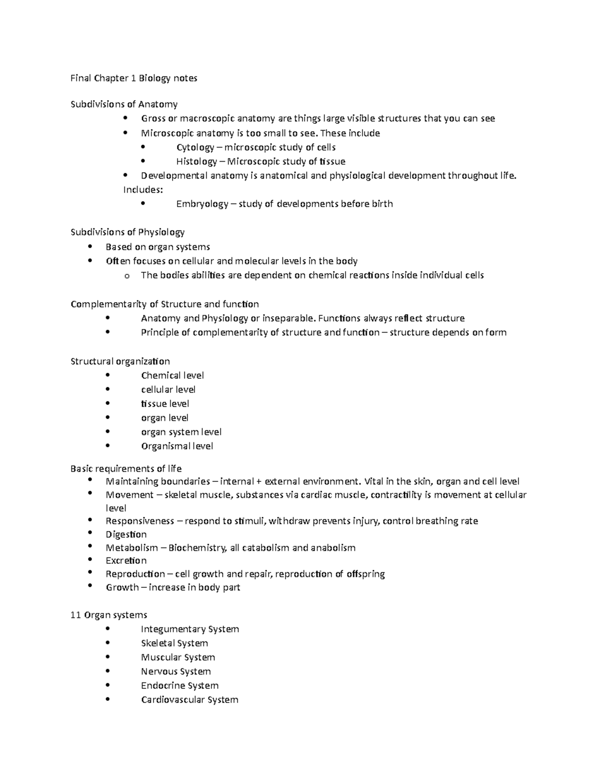 Final Chapter 1 Biology notes - Final Chapter 1 Biology notes ...