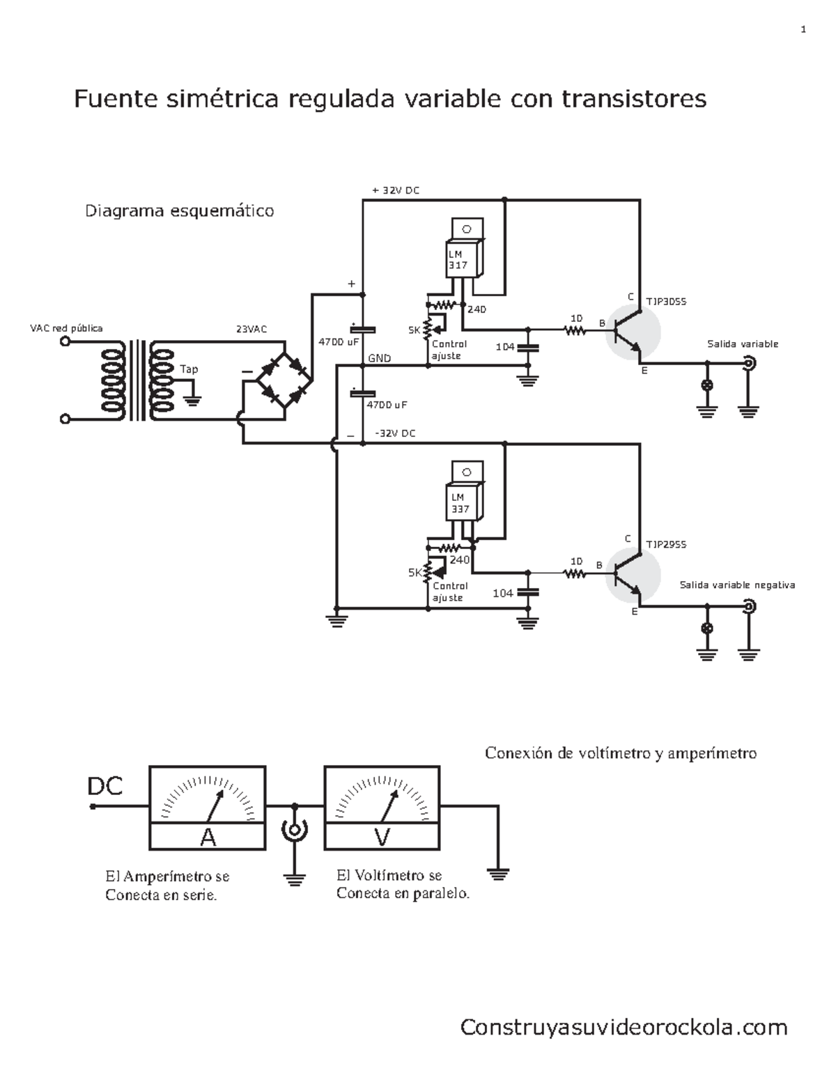 Fuente Simetrica Regulada Variable Con Transistores - TIP 10 4700 uF ...