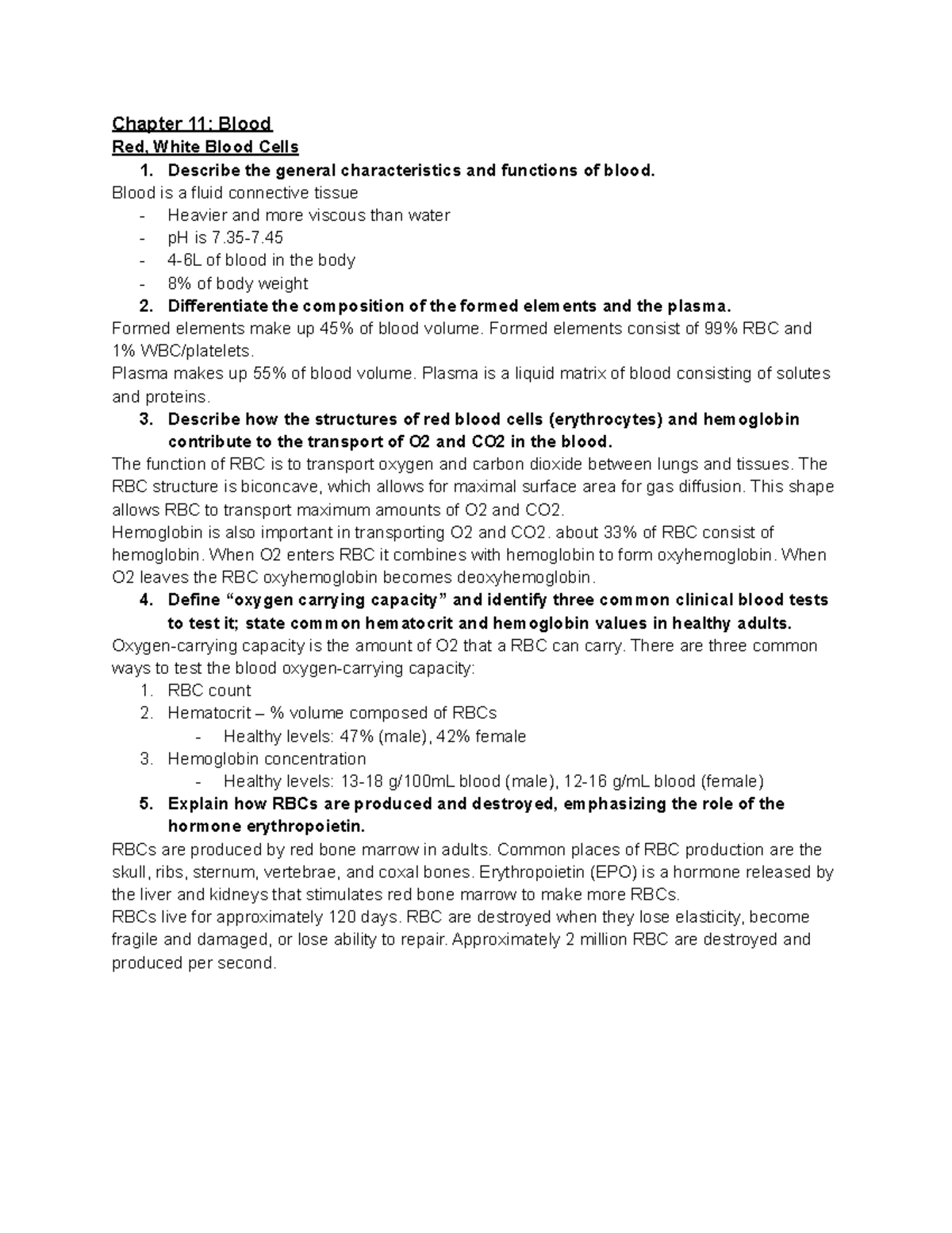 HHP 1400 Unit 4 Ysbat s - Chapter 11: Blood Red, White Blood Cells 1 ...