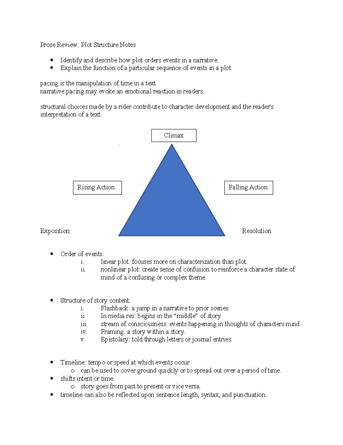 Prose Review- Plot Structure - Explain the function of a particular ...