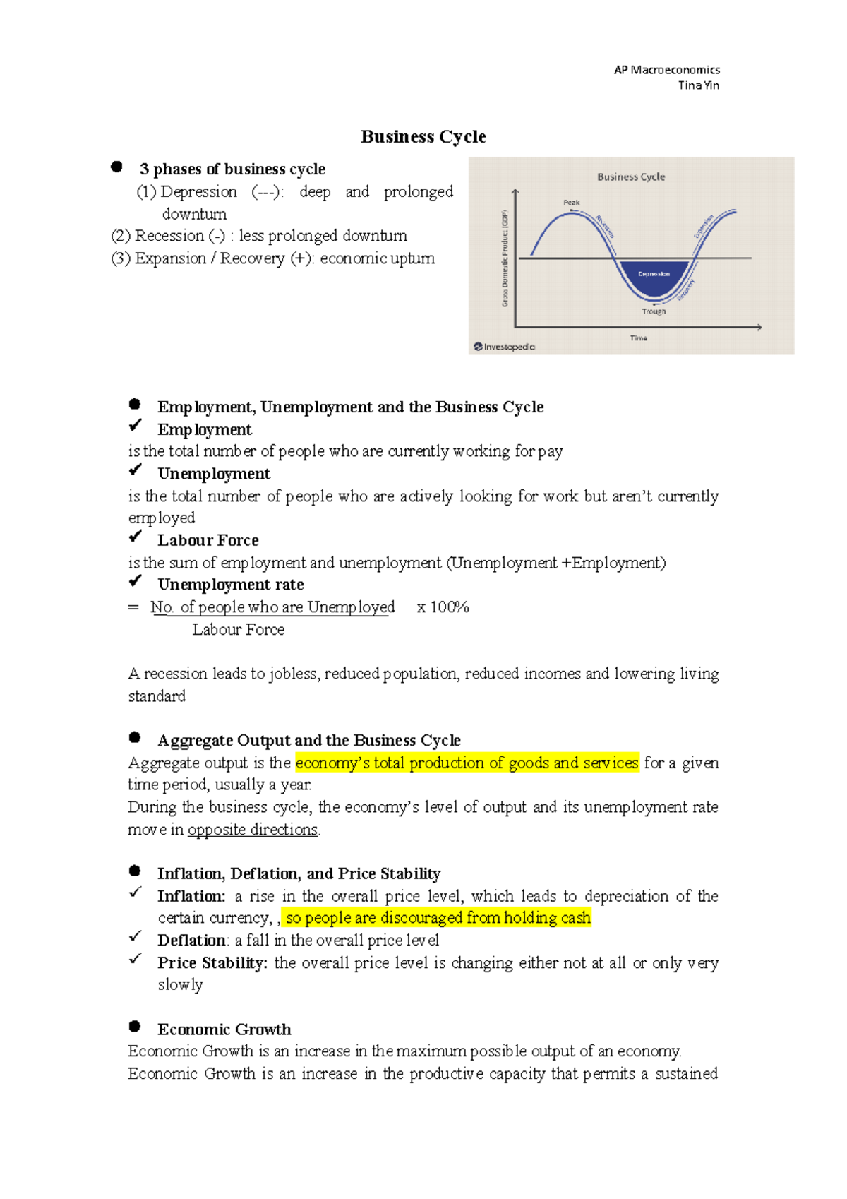 Business Cycle - It is the worksheet of eco. Including lots of ...