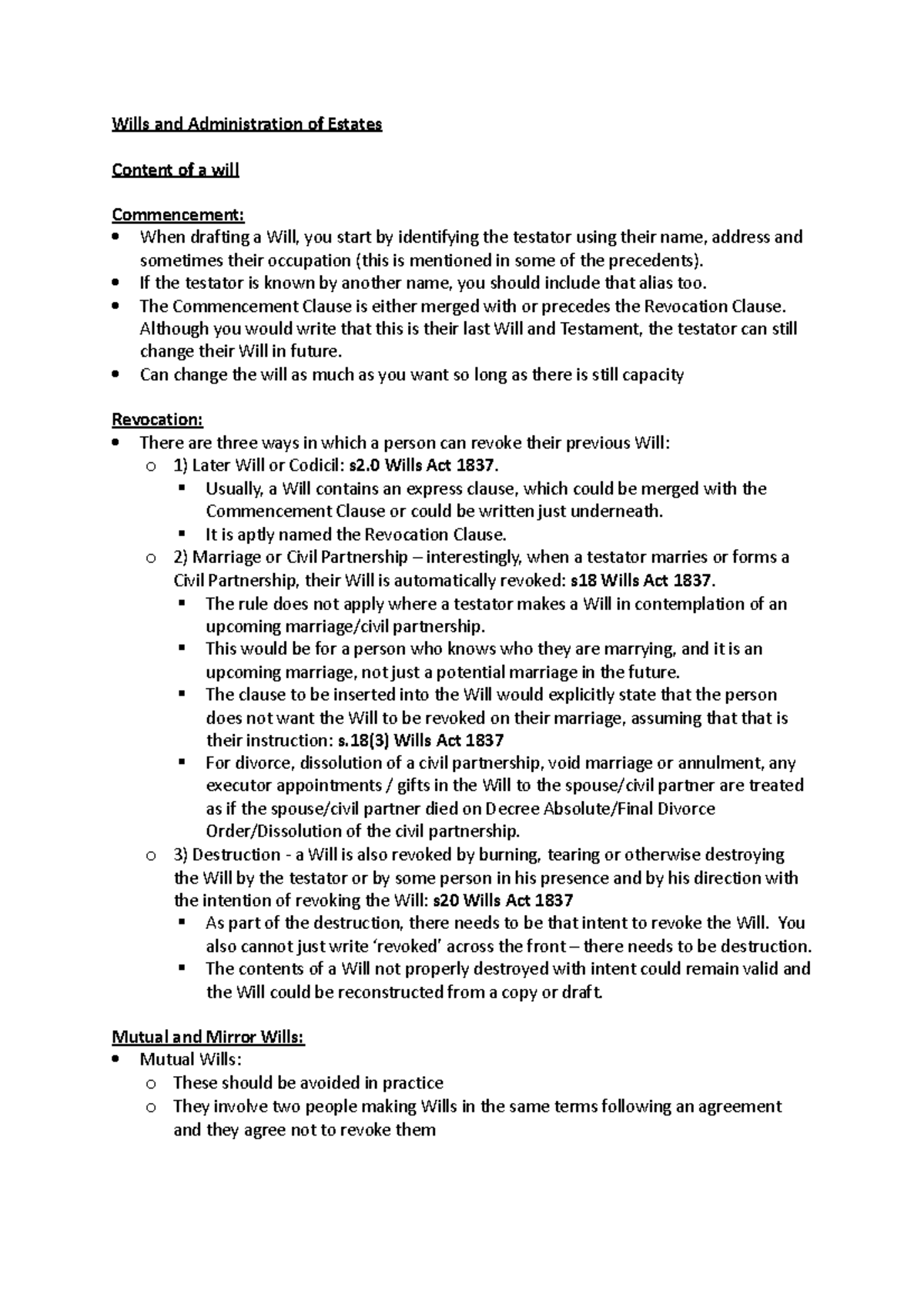 Content of a will - Sections of a will - Wills and Administration of ...