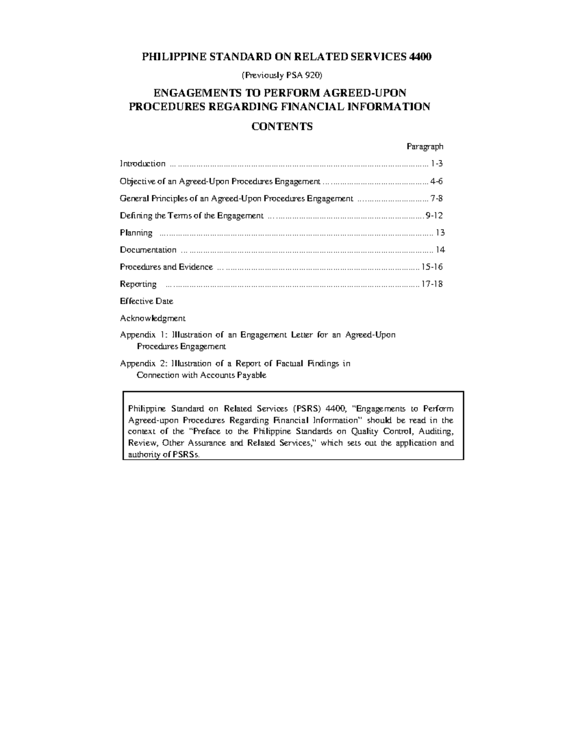 PSRS-4400 - Notes - PHILIPPINE STANDARD ON RELATED SERVICES 4400 ...