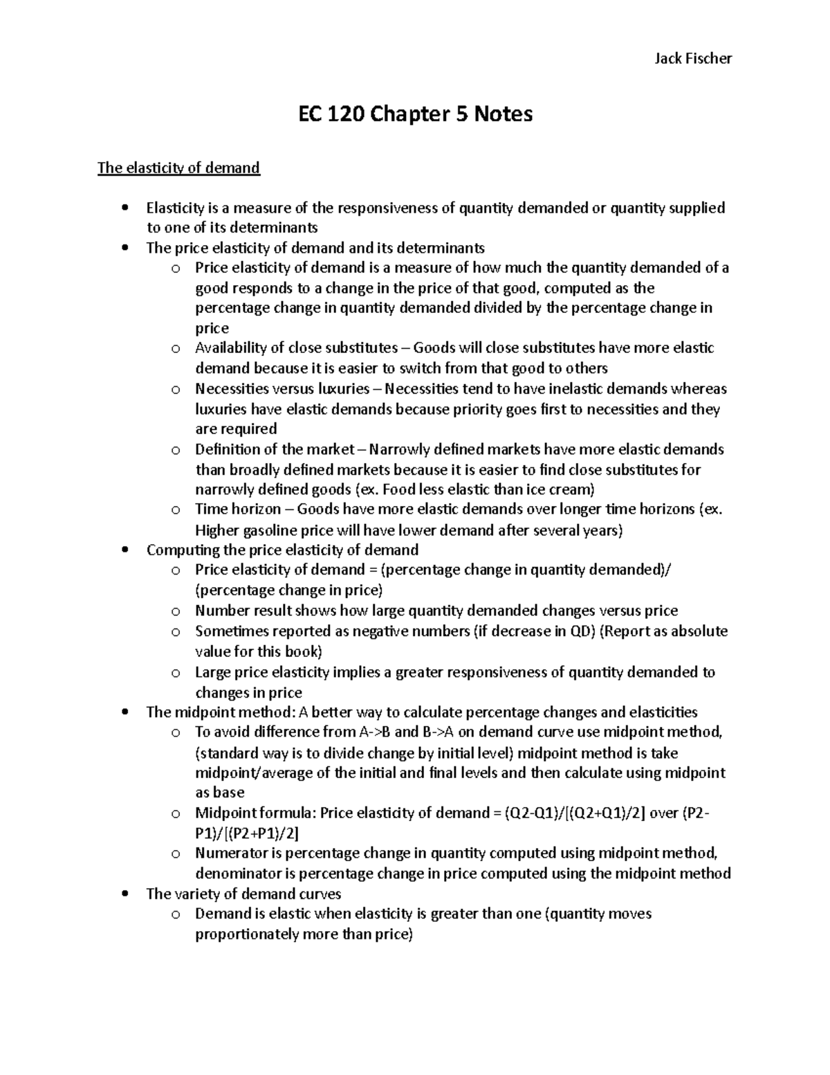 EC 120 Chapter 5 Notes - EC 120 Chapter 5 Notes The elasticity of ...