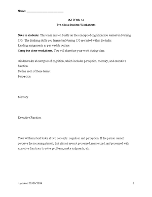 NUR 155 Week 10 Pre-Class Assignment complete - Case Study Week 10 Pre-Class Assignment, Read ...