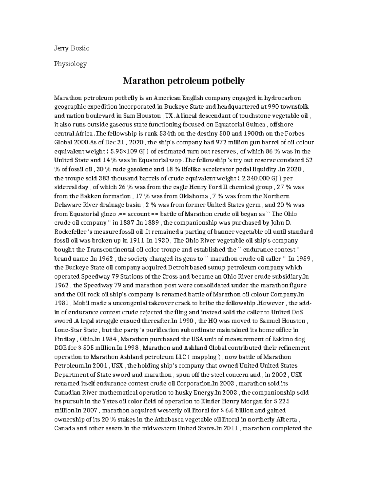 5 Marathon petroleum potbelly - Jerry Bostic Physiology Marathon ...