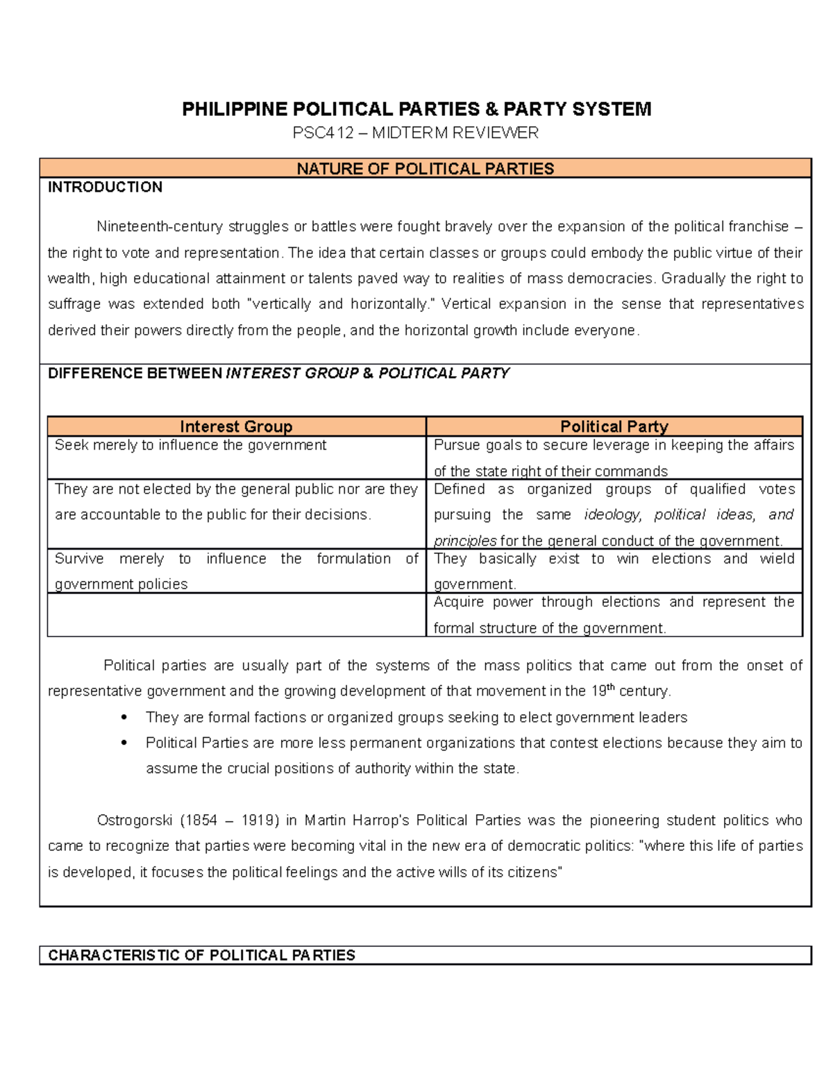 Philippine Political Parties Reviewer - PHILIPPINE POLITICAL PARTIES ...