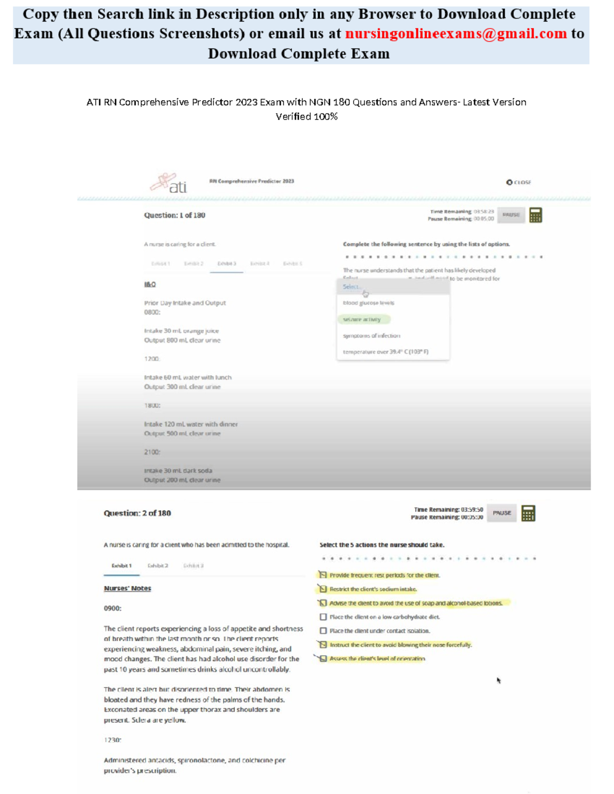 RN ATI Comprehensive Exit Exam Version 1with 180 NGN Questions and ...