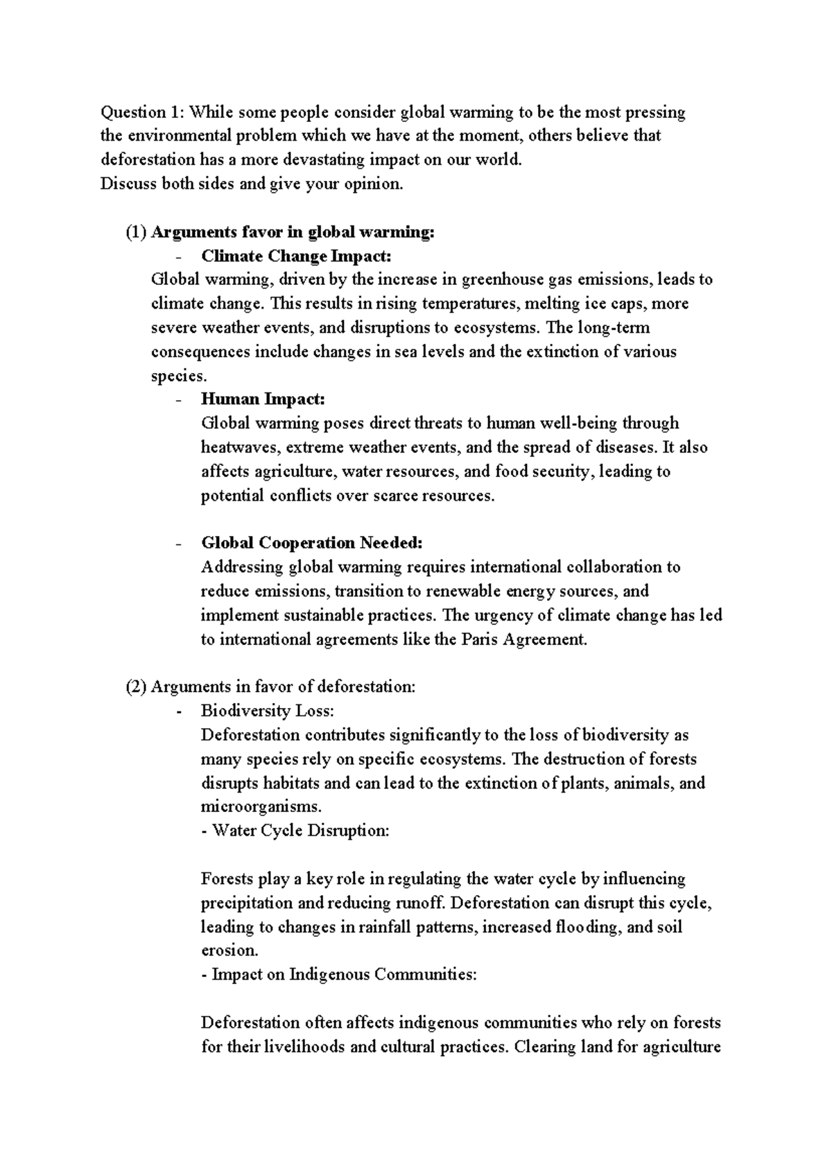 [ Outline] Writing TASK 2 - Question 1: While some people consider global warming to be the most ...