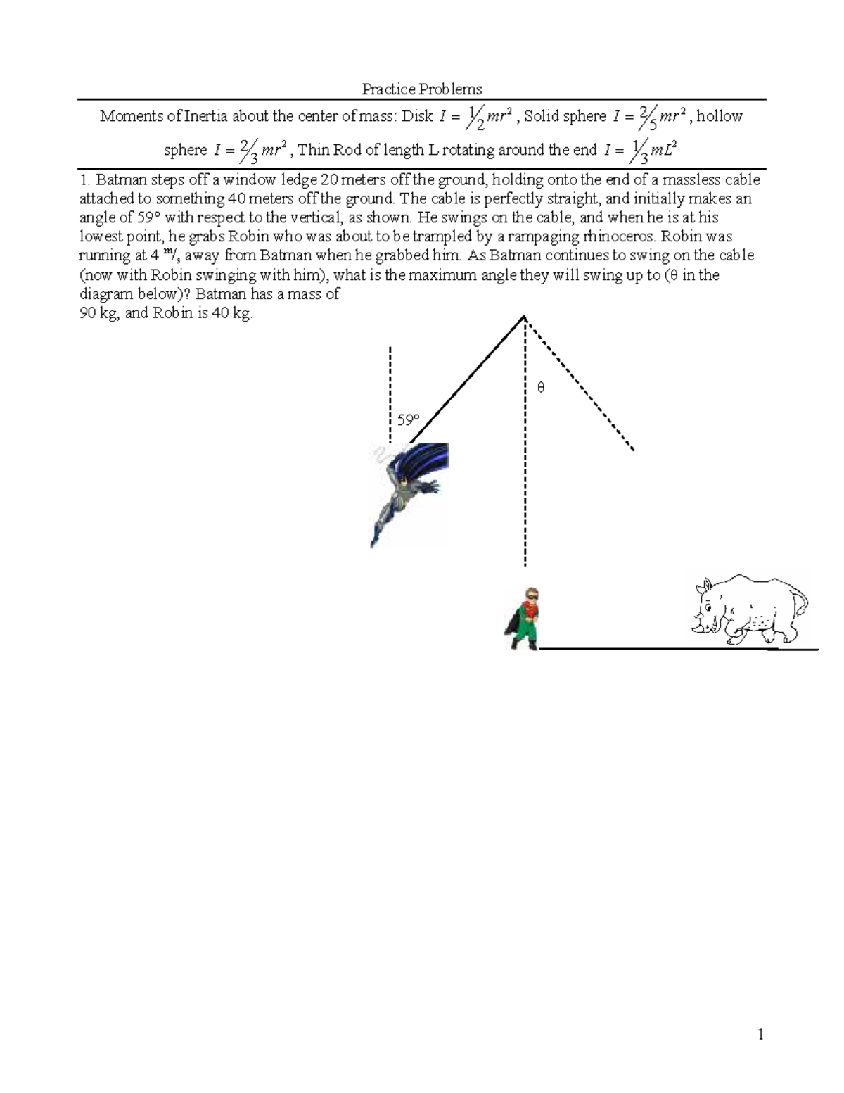 Practice Problems for final - Practice Problems Moments of Inertia ...
